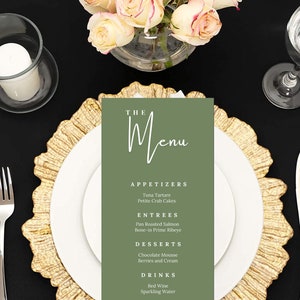 Editable Sage Green Menu Card, Modern, Minimalist Menu, Birthday Dinner ...