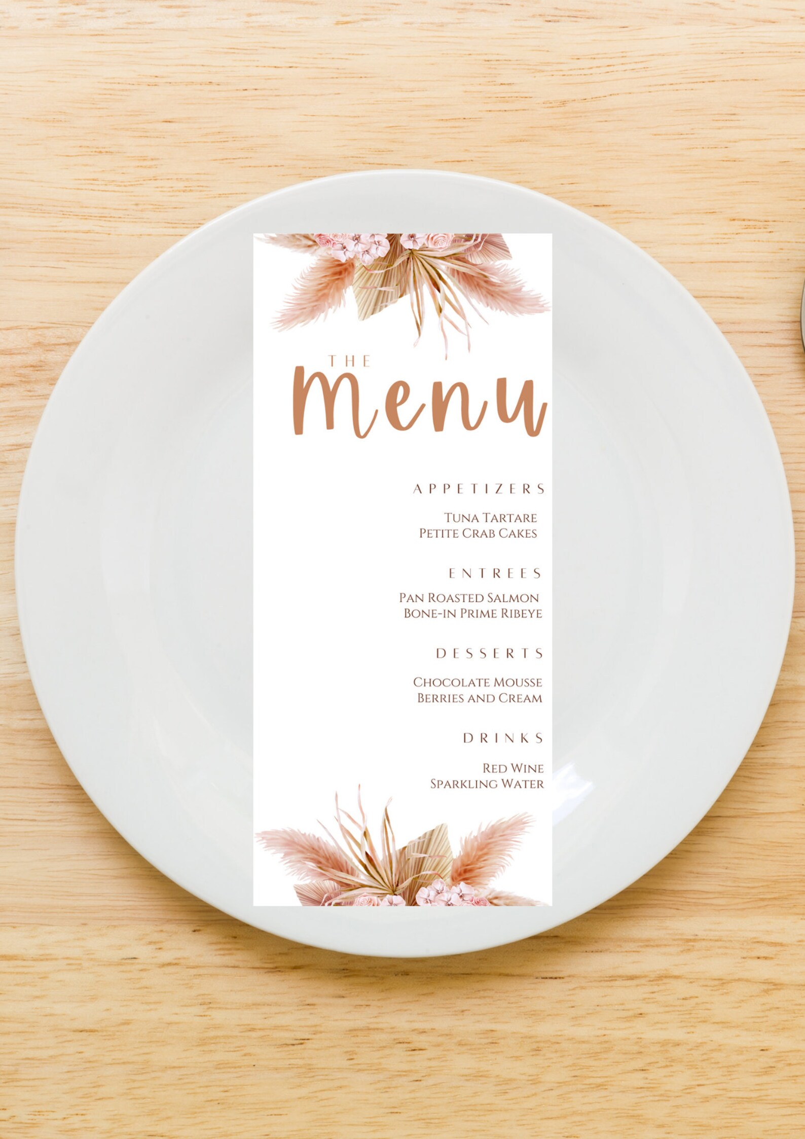 Editable Menu Card Template Boho Menu Card Pampas Grass - Etsy
