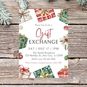 Editable Gift Exchange Invitation, Christmas Printable or Digital ...