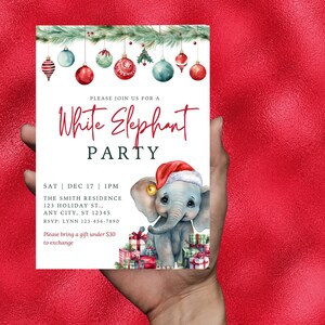 Editable White Elephant Christmas Party Invitation, Gift Exchange ...