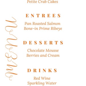 Editable Menu Card Template, Orange and Gold Menu, Birthday, Dinner ...