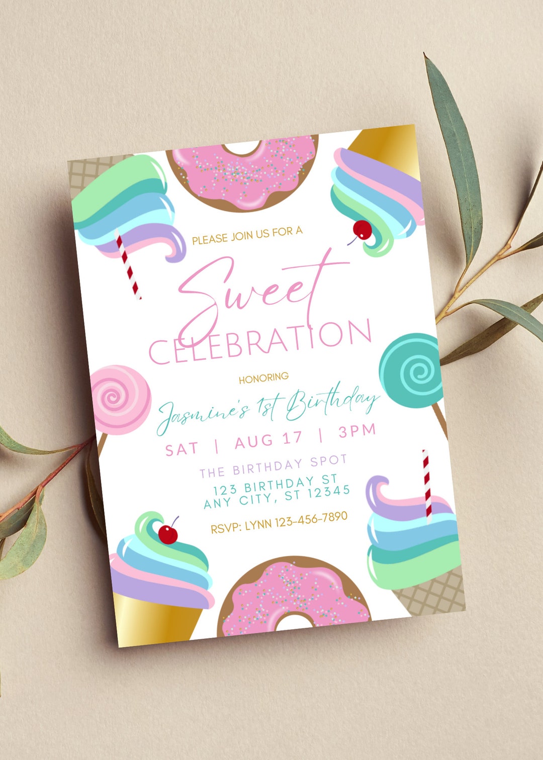 Editable Sweet Celebration Invitation, Ice Cream, Candy, Cupcake, Sweet ...