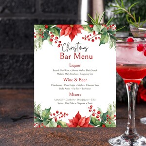 Editable Christmas Bar Menu Card Holiday Cocktail Printable - Etsy