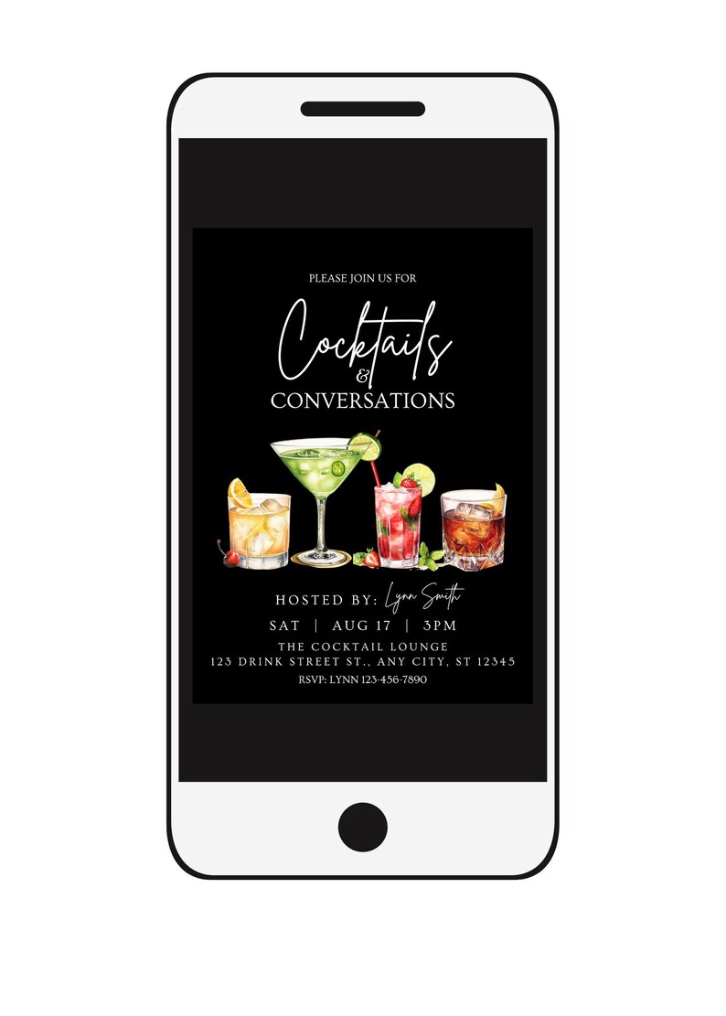 Editable Cocktails and Conversations, Adult Invite, Cocktail Party ...