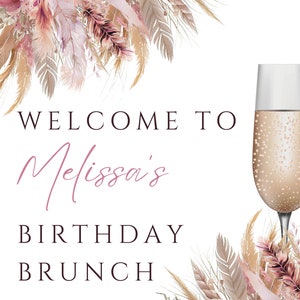 Editable Pink Boho Brunch Welcome Sign, Pampas, Boho Floral, Bridal ...