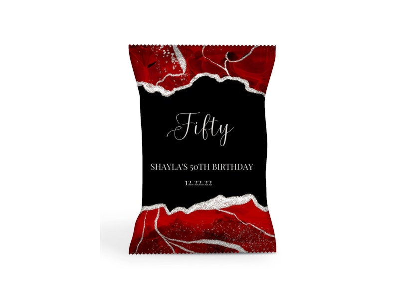 Editable Birthday Chip Bag, Red and Silver Chip Bag, Party Decor, Party ...
