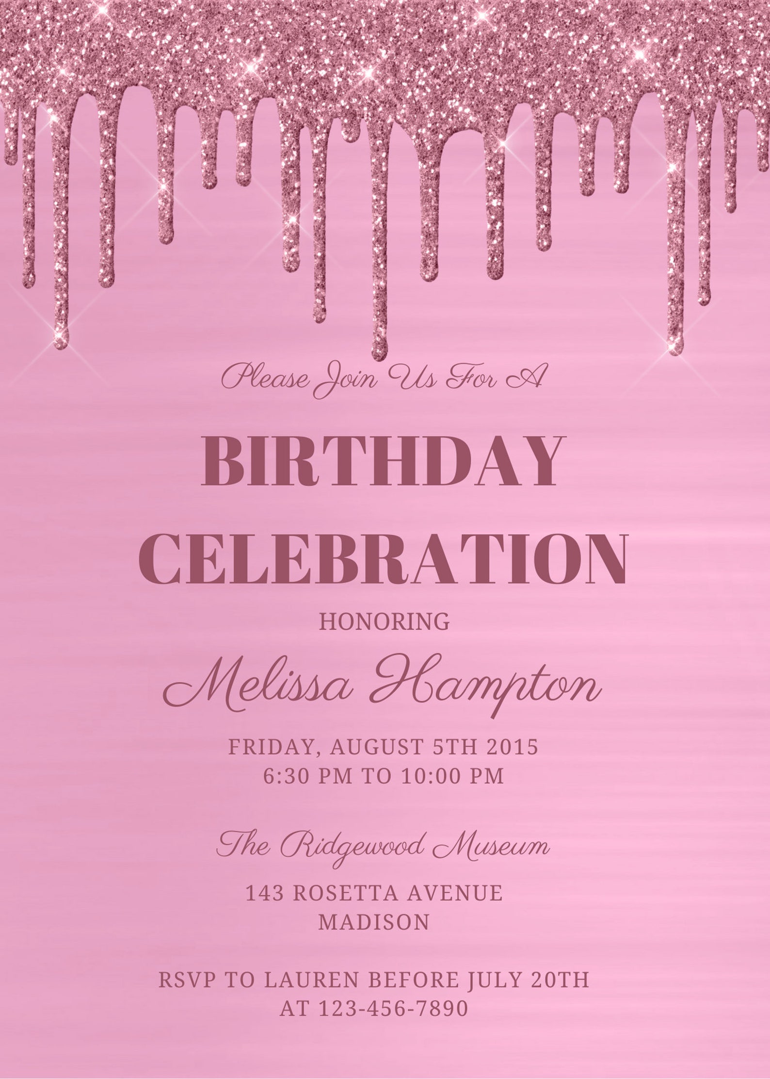 Editable Pink Birthday Invitation Pink Glitter Drip Dripping - Etsy