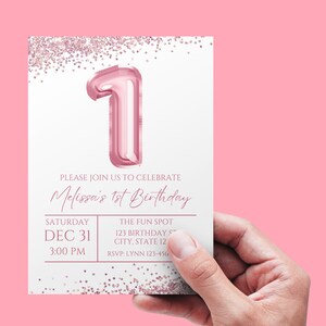 Editable 1st Birthday Invitation, Pink and White Invitation, Pink 1 ...