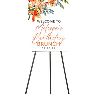 Editable Birthday Brunch Welcome Sign, Orange Floral, Wedding Sign ...