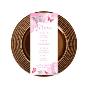 Editable Butterfly Menu Card Template, Pink and Silver Menu Cards, A ...