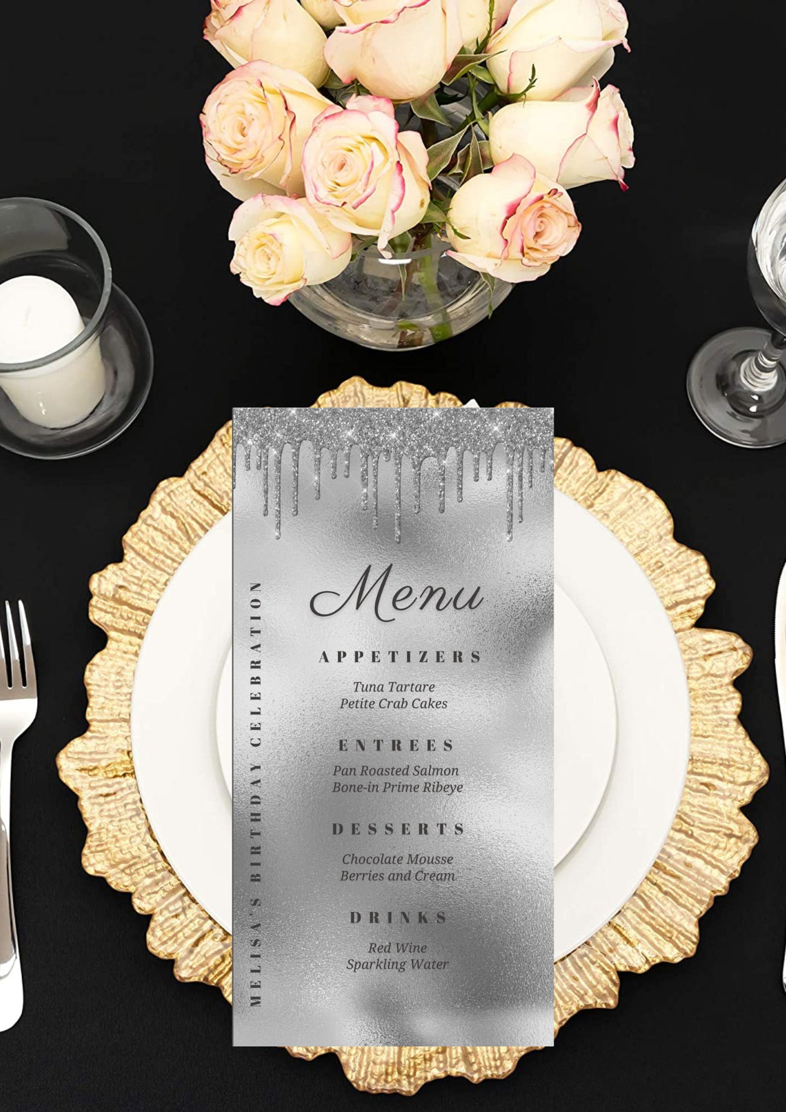 Editable Silver Menu Card Template Silver Glitter Drip Menu - Etsy