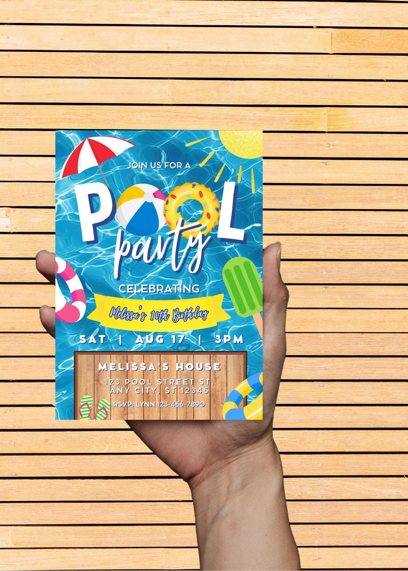 Pool Party Invitation, Editable Summer Birthday Invite, Kids, Teen ...