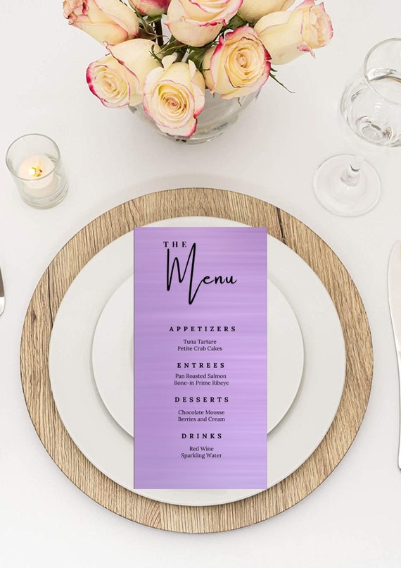 Editable Purple Menu Card Template Minimalist Menu Card - Etsy