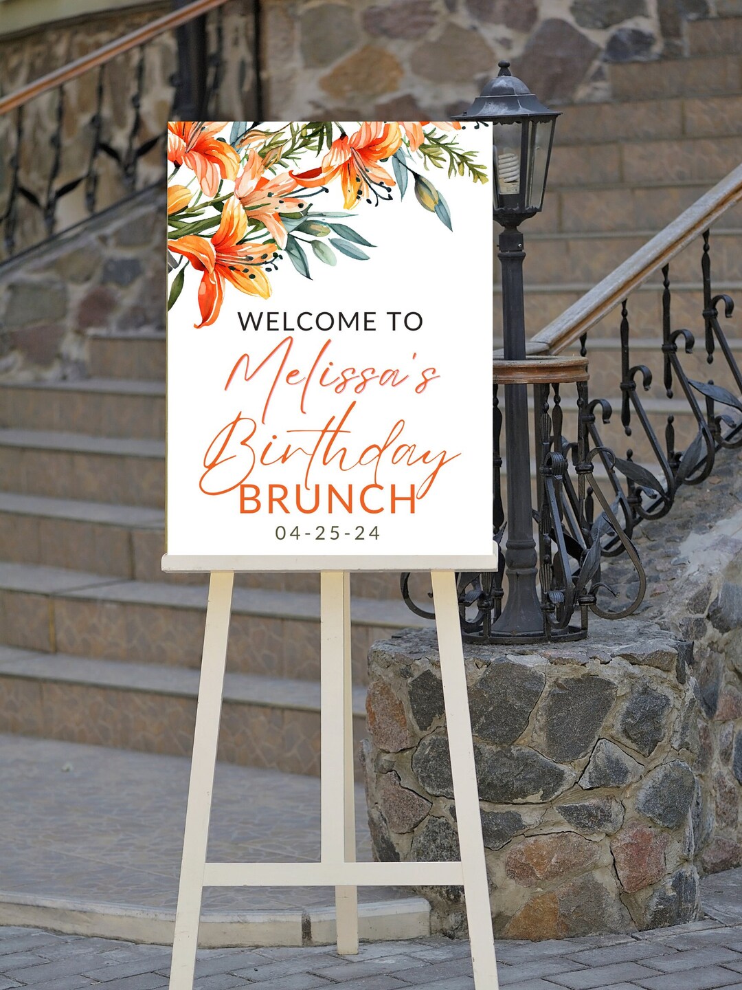 Editable Birthday Brunch Welcome Sign, Orange Floral, Wedding Sign ...