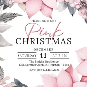 Editable Pink Christmas Party Invitation, Girls Holiday Party, Girls ...