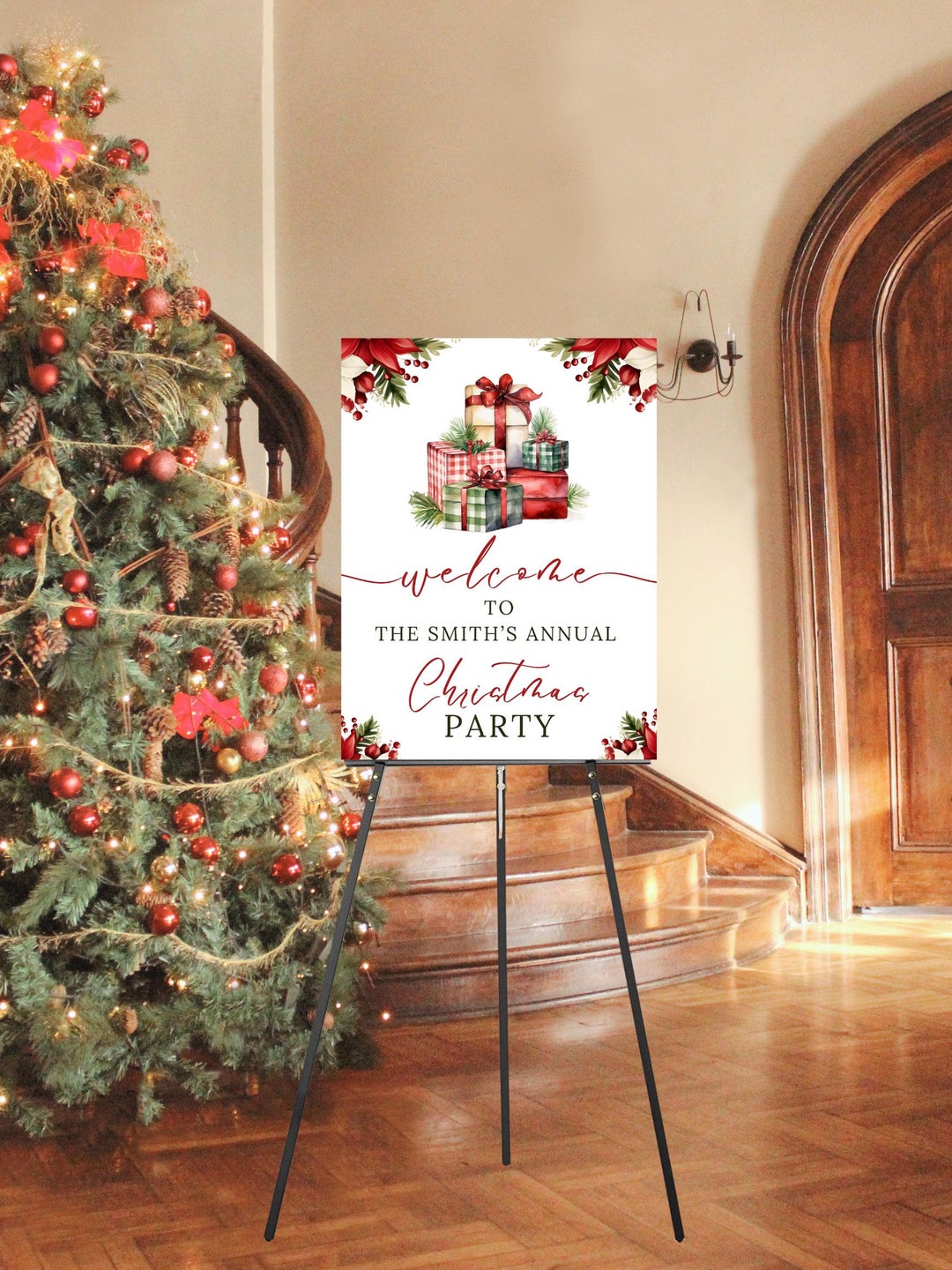 Editable Christmas Party Welcome Sign Holiday Party Entrance Sign ...