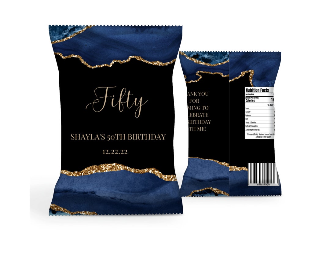 Editable Birthday Chip Bag, Blue and Gold Chip Bag, Party Decor, Party ...