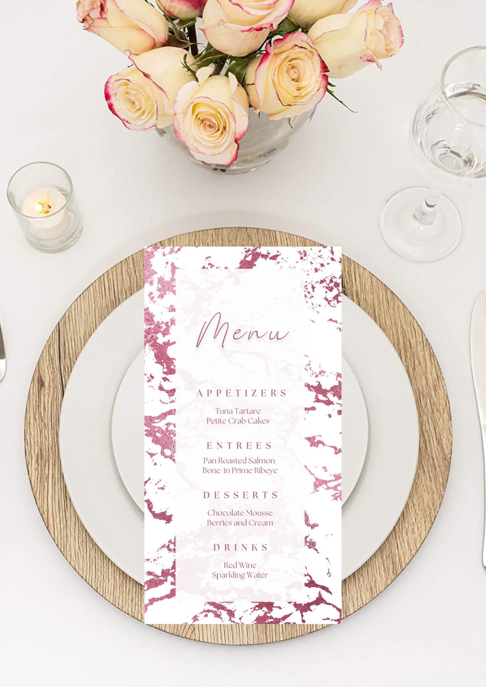 Editable Pink and White Menu Card Template Marble Design - Etsy