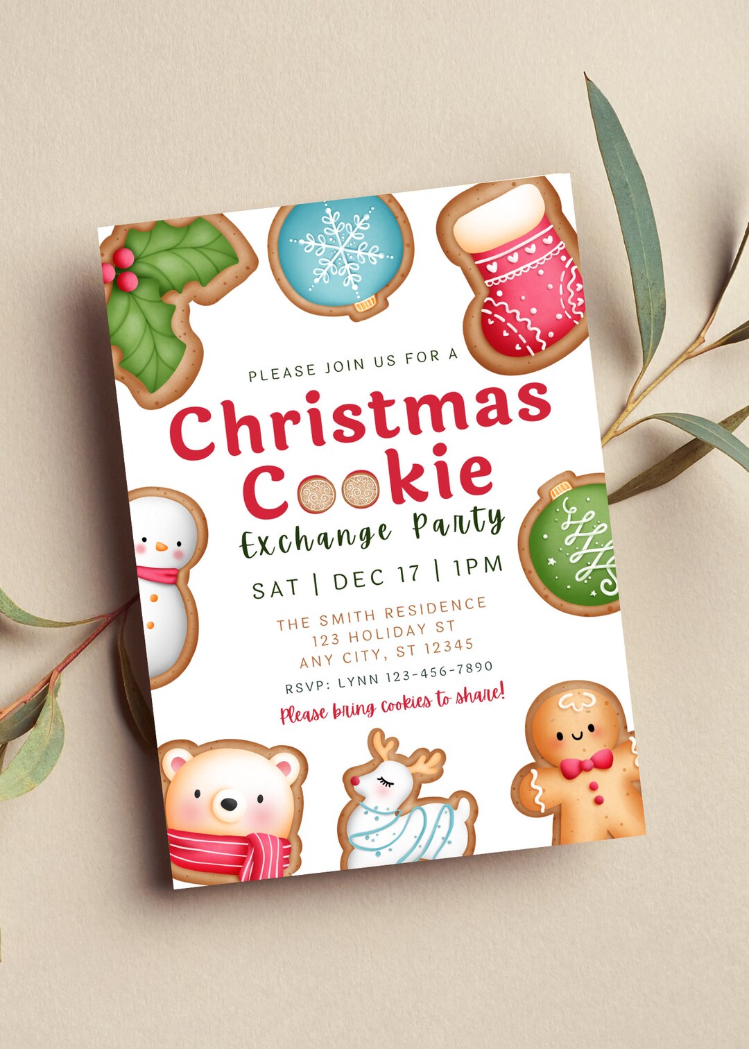 Editable Christmas Cookie Exchange Invitation Template, Printable ...