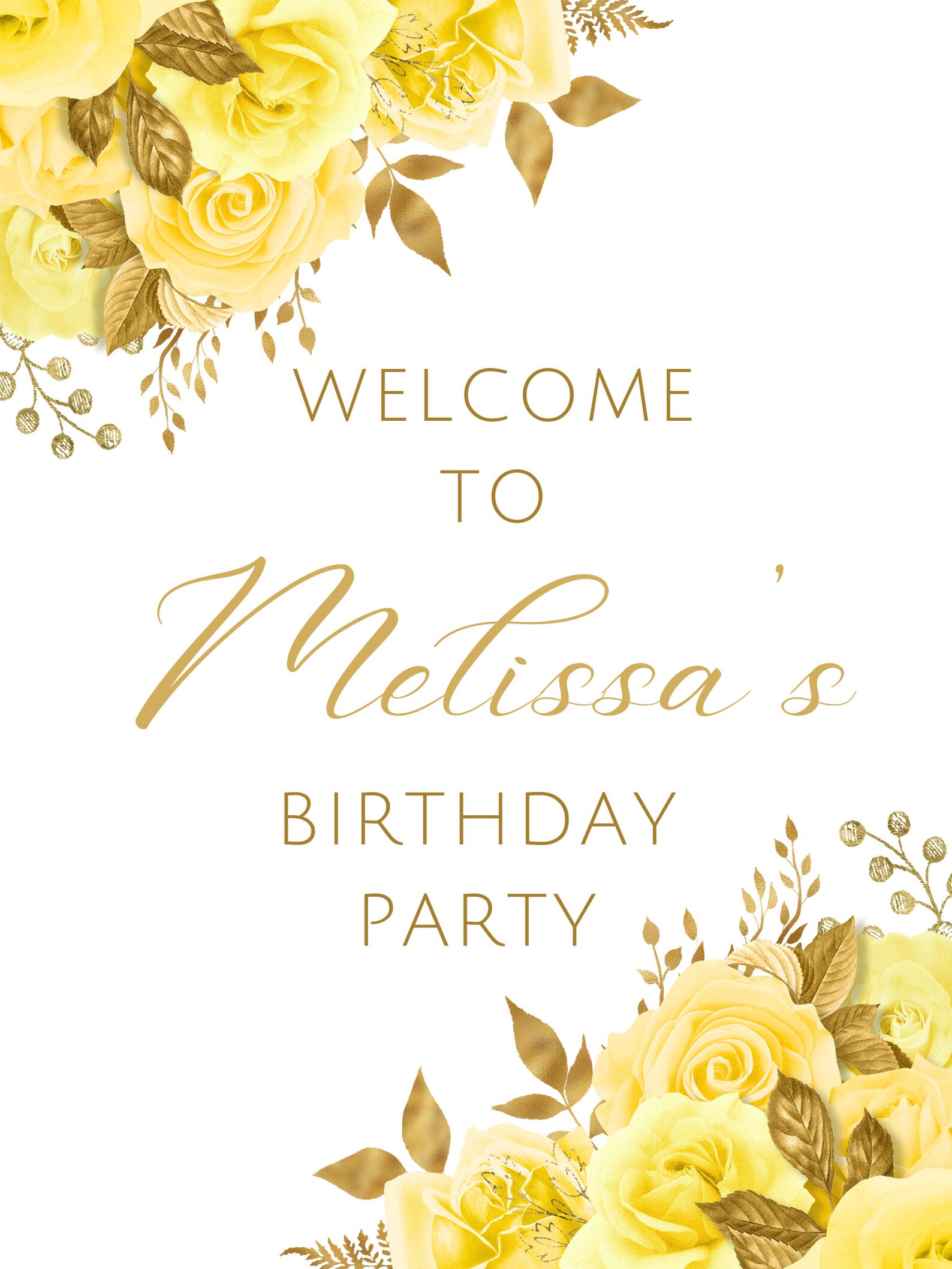 Editable Yellow and Gold Birthday Welcome Sign Floral - Etsy