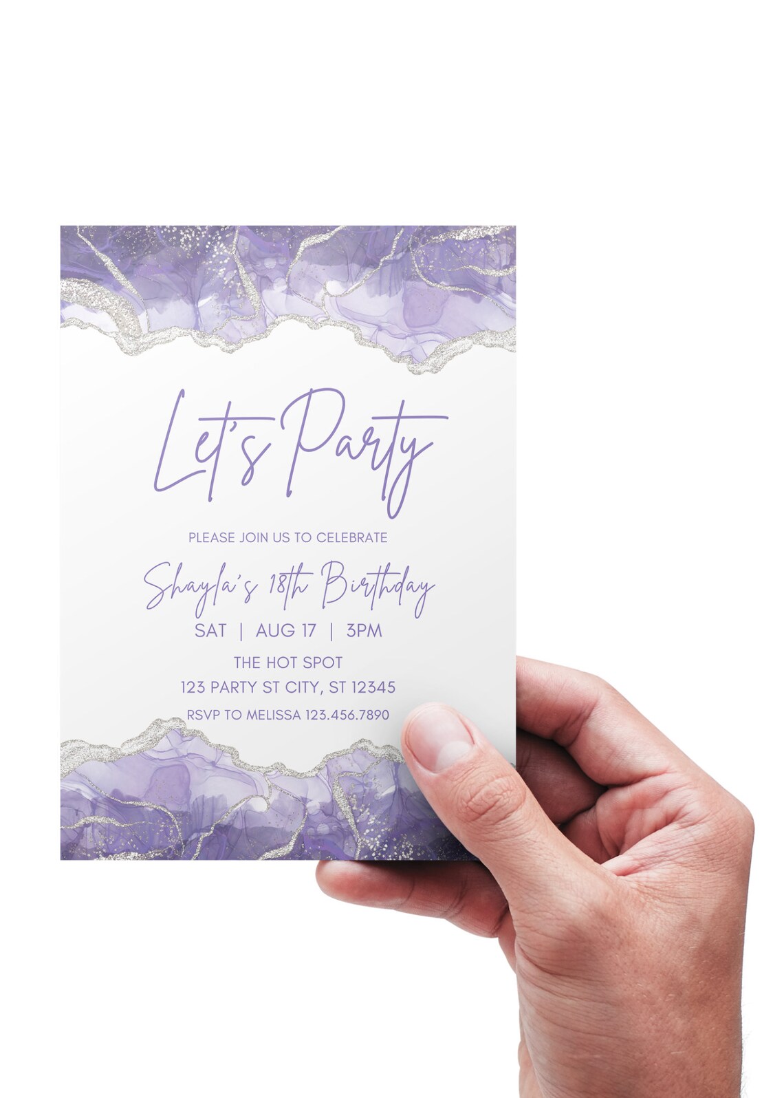 Editable Let's Party Invitation, Lavender and White, Purple, Printable ...