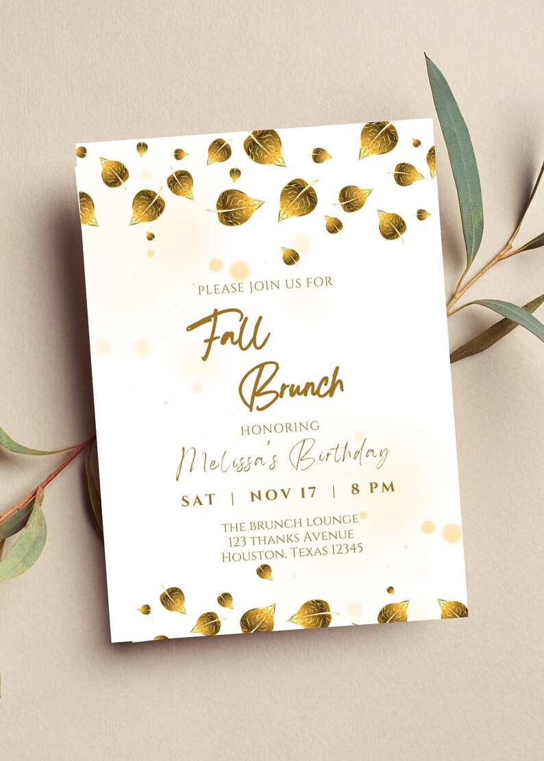 Editable Fall Brunch Invitation Birthday Brunch Gold Leaf - Etsy