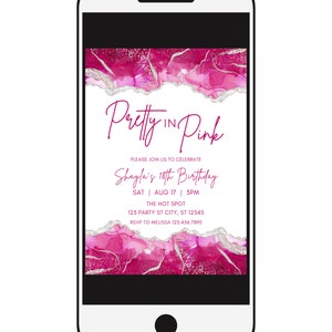 Editable Pink Birthday Invitation, Pretty in Pink, Hot Pink, White, and ...