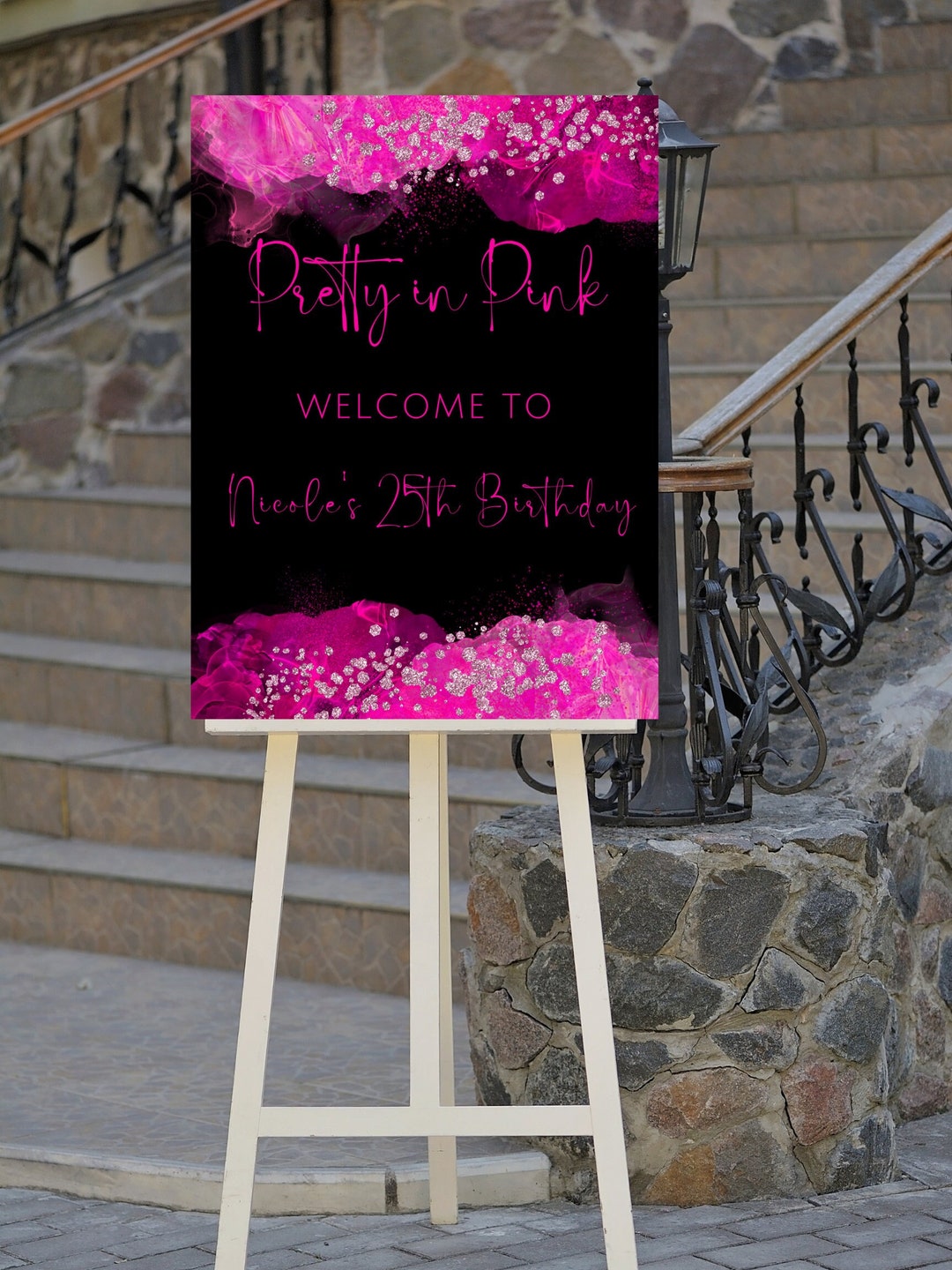 Editable Pretty in Pink Birthday Welcome Sign, Pink Glam, Pink and ...