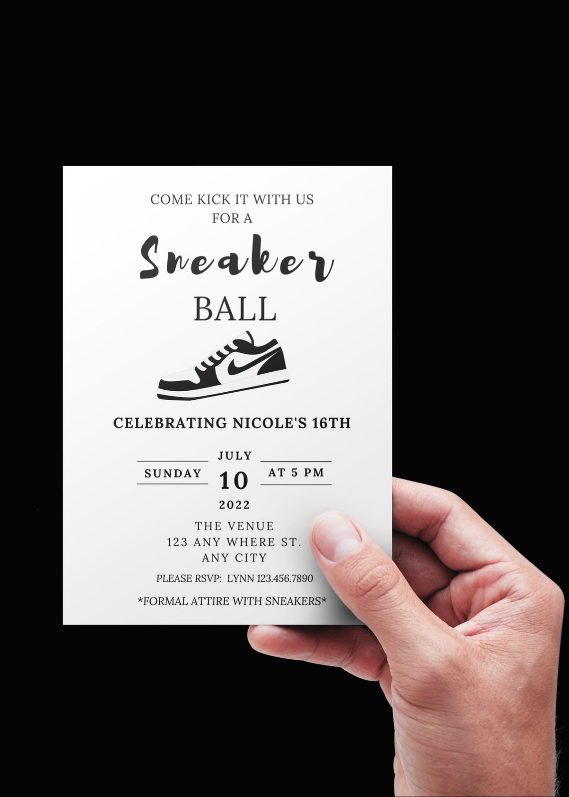 Editable Sneaker Ball Invitation, Sneaker Ball Birthday, Black and ...