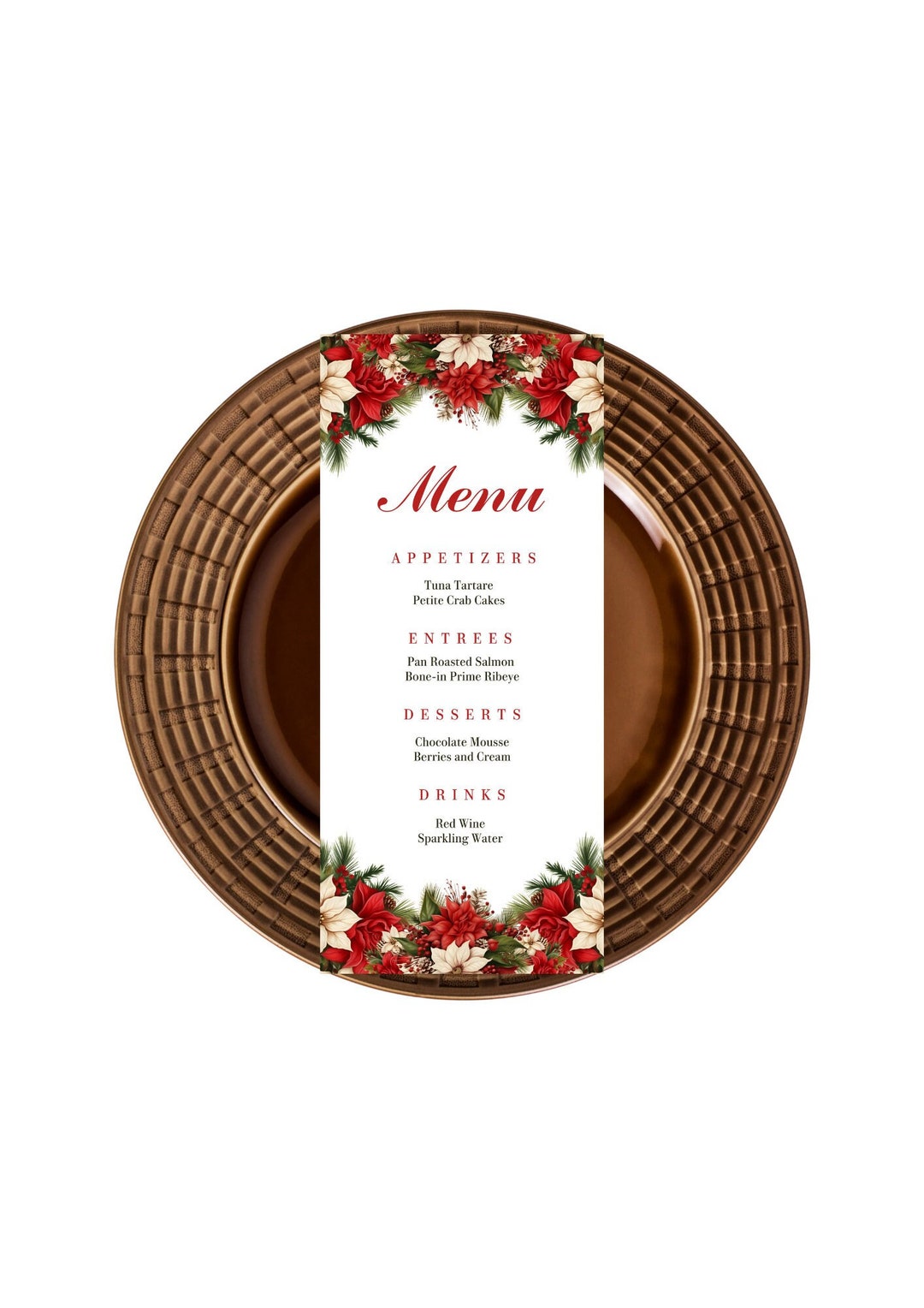 Floral Christmas Menu Template, Red and Green Design (digital Download ...