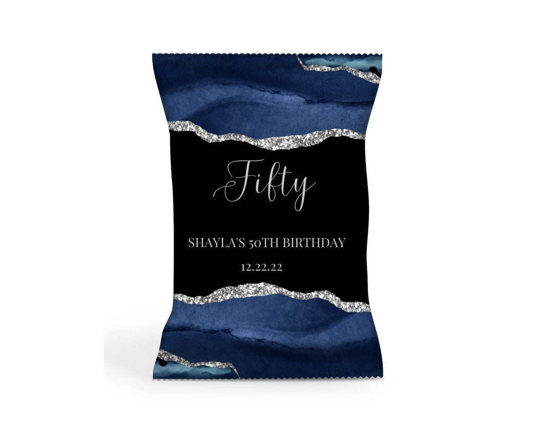 Editable Birthday Chip Bag, Blue and Silver Chip Bag, Party Decor ...