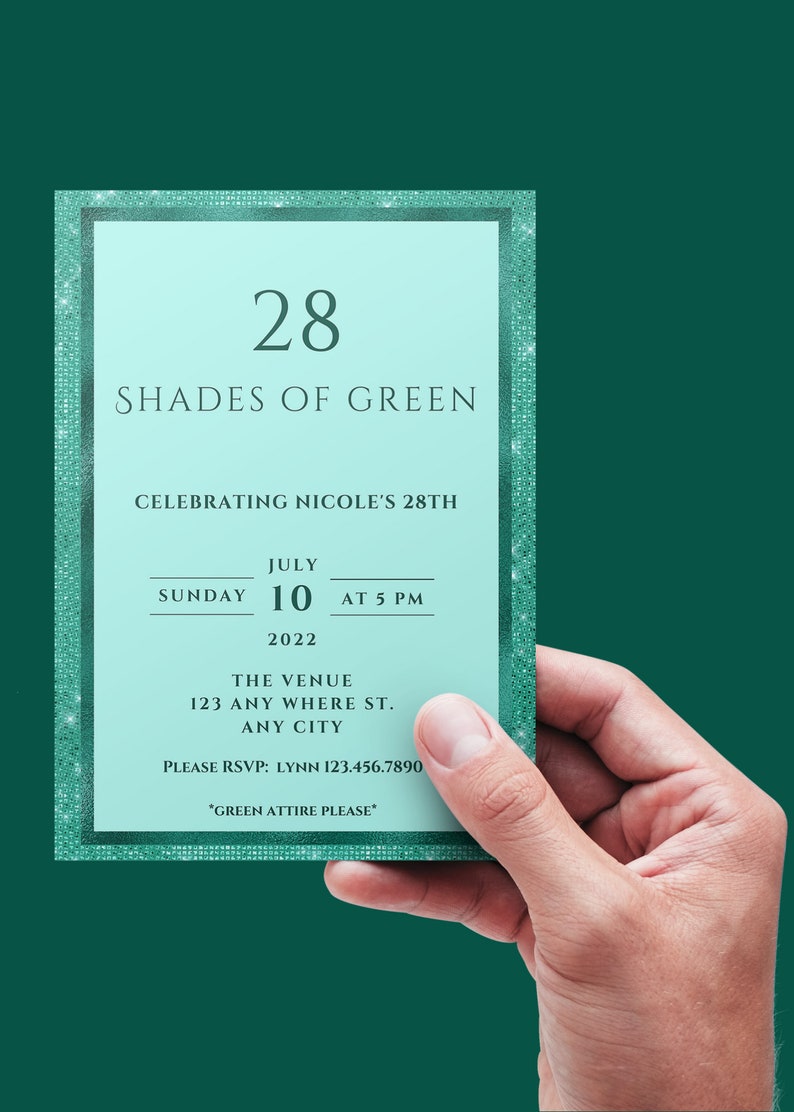 Editable Shades of Green Invitation Green Birthday - Etsy