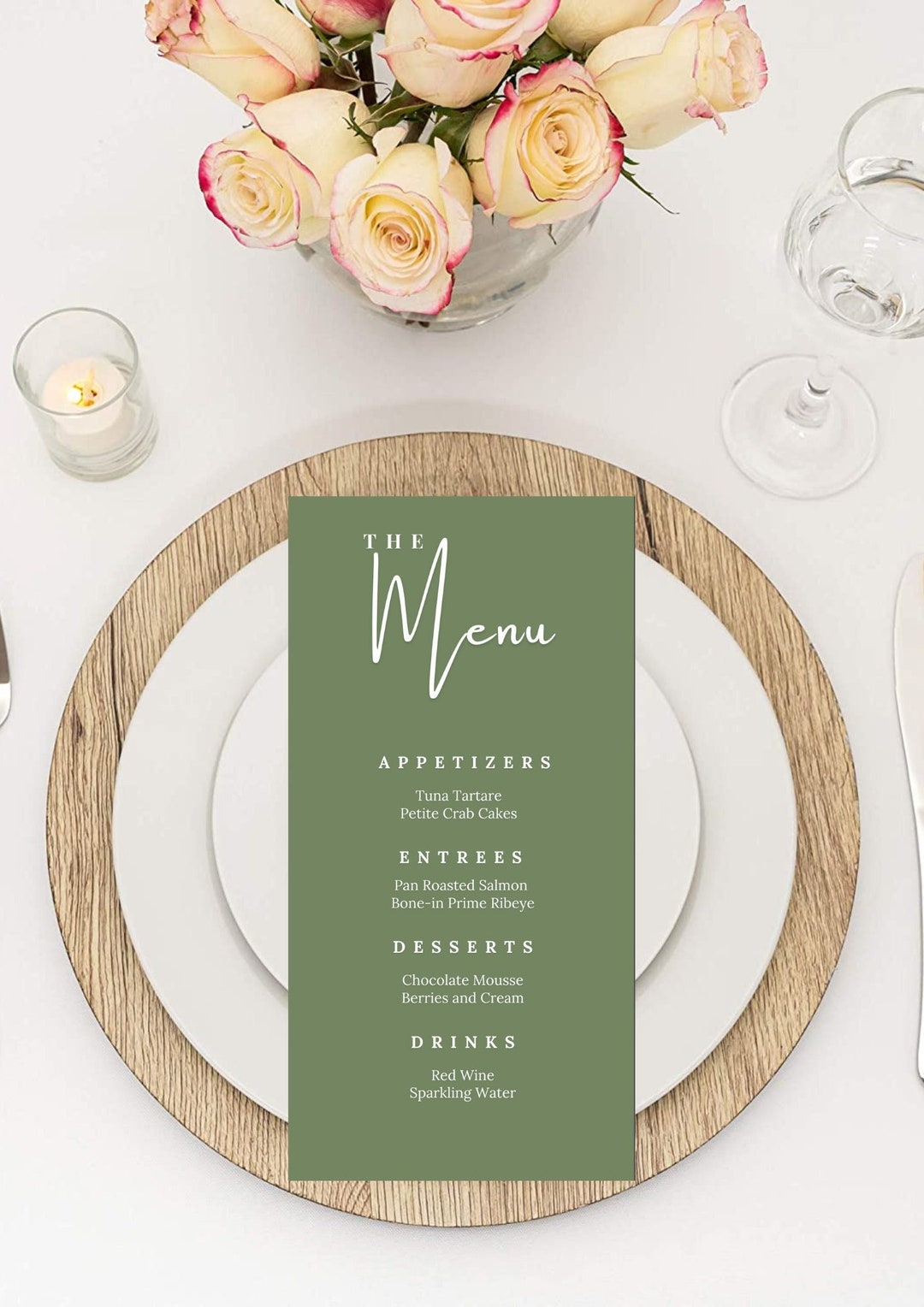 Editable Sage Green Menu Card, Modern, Minimalist Menu, Birthday Dinner ...