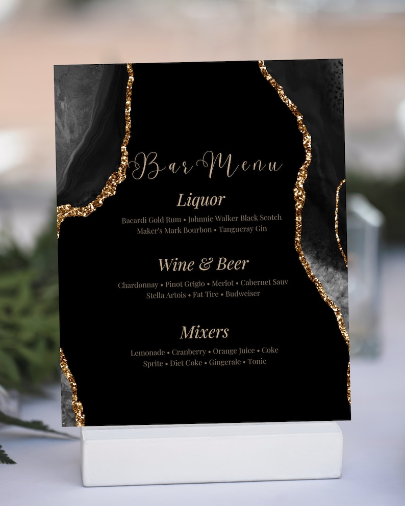 Editable Black and Gold Bar Menu Card Template Full Size - Etsy