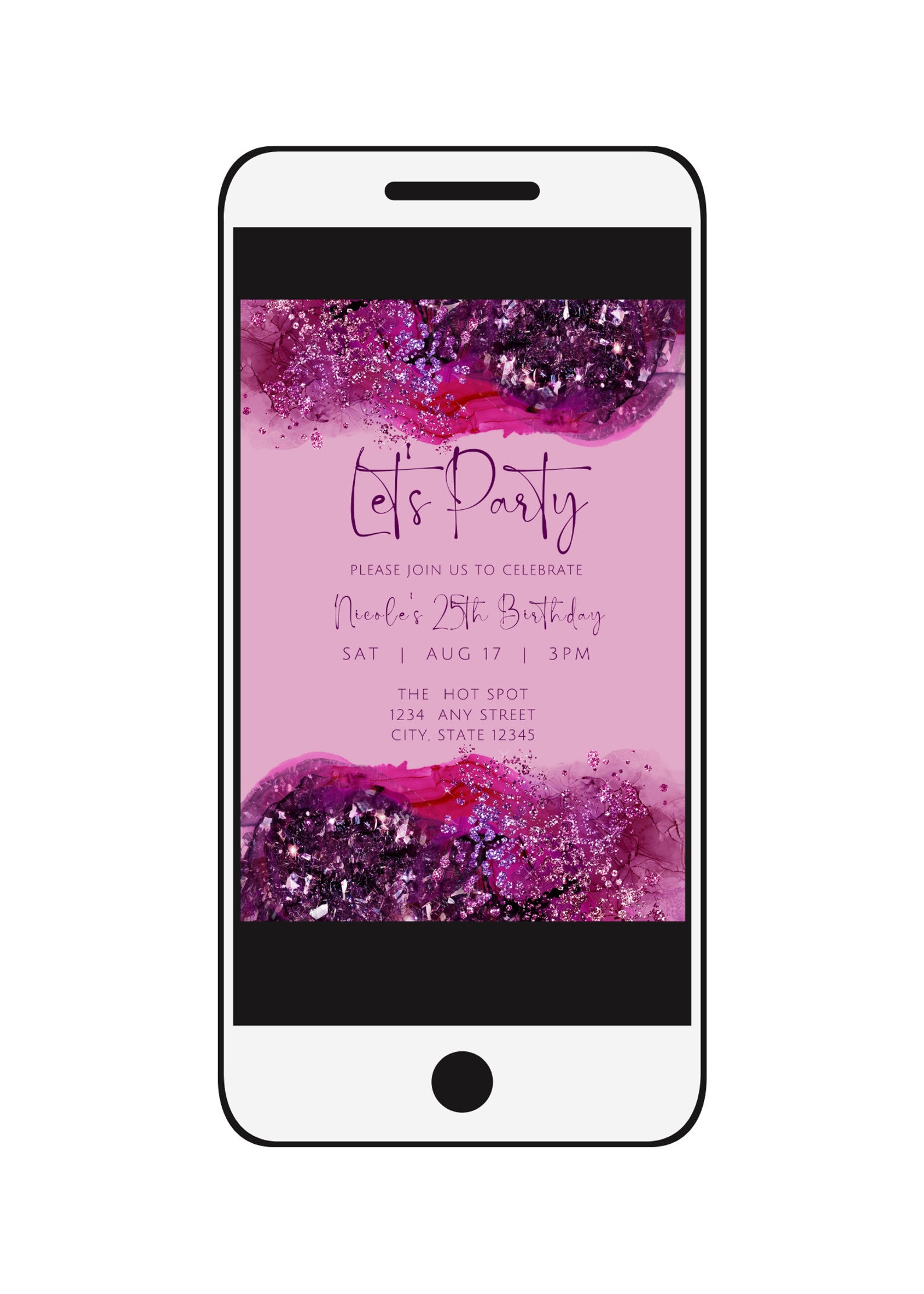 Editable Purple Invitation Let's Party Birthday Invite - Etsy