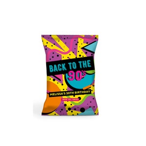 Editable Birthday Chip Bag Template, Back to the 90's, Party Favor ...