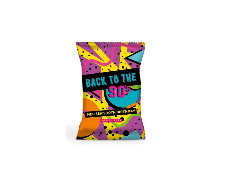 Editable Birthday Chip Bag Template, Back to the 90's, Party Favor ...