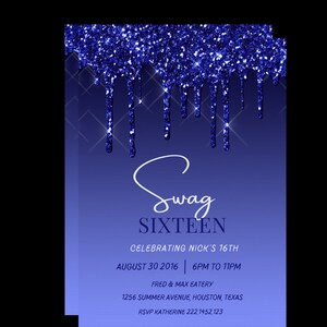 Editable Swag 16 Birthday Invitation, Blue Drip, Sweet 16 Invitation ...