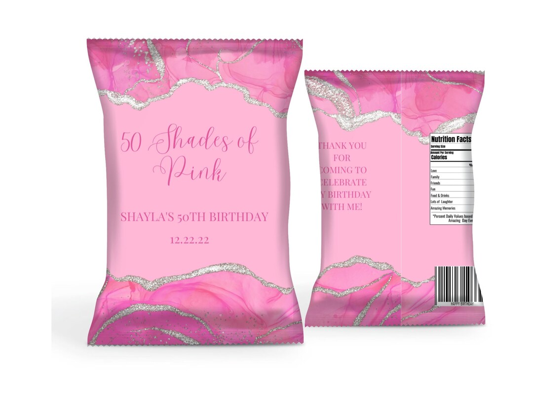 Editable Birthday Chip Bag, Shades of Pink Chip Bag, Shades of Pink ...