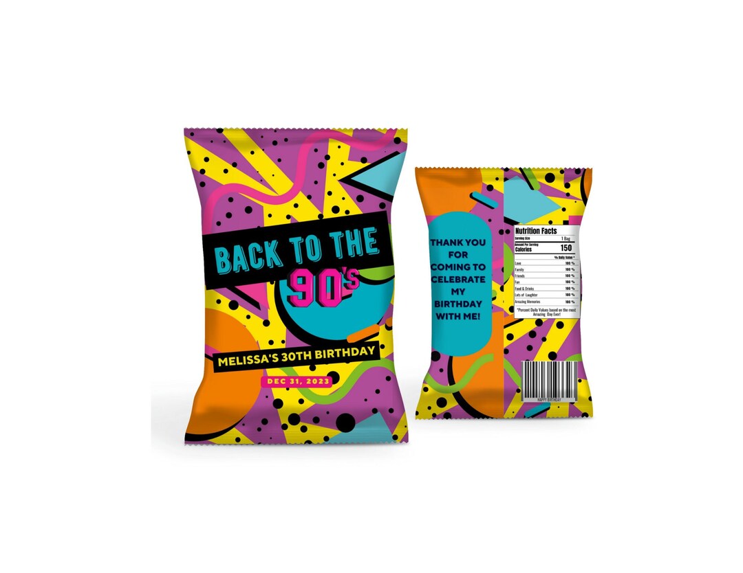 Editable Birthday Chip Bag Template, Back to the 90's, Party Favor ...