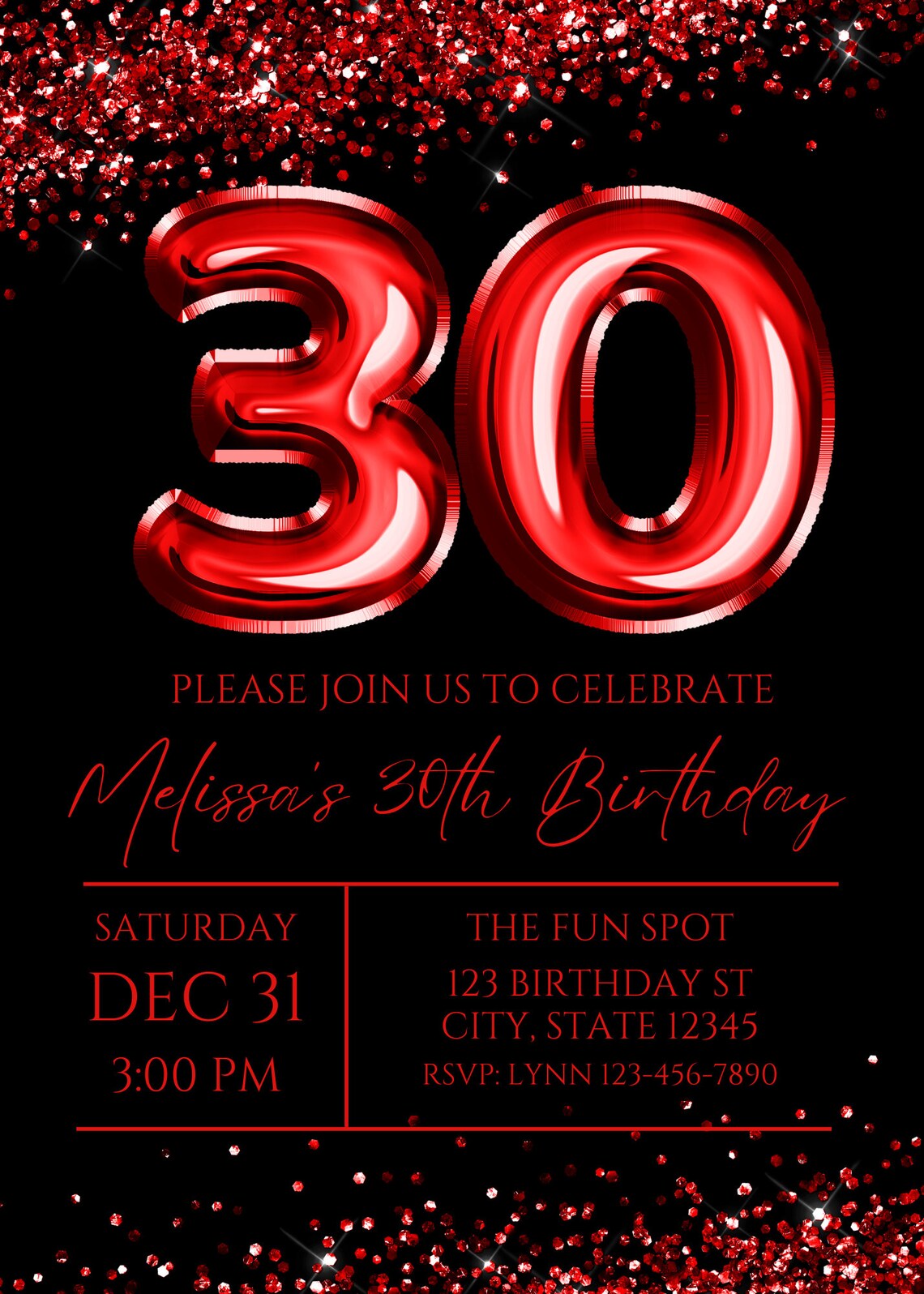 Editable 30th Birthday Invitation Red and Black Invitation - Etsy