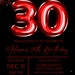 Editable 30th Birthday Invitation, Red and Black Invitation, Red 30 ...