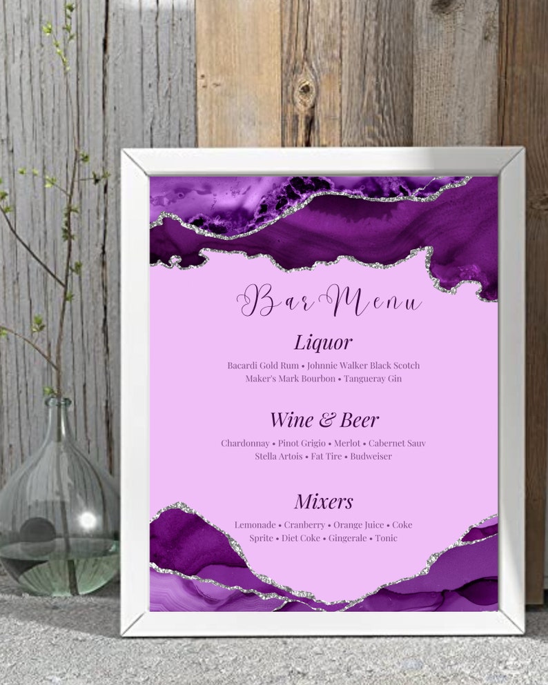 Editable Purple and Silver Bar Menu Card Template Full Size - Etsy