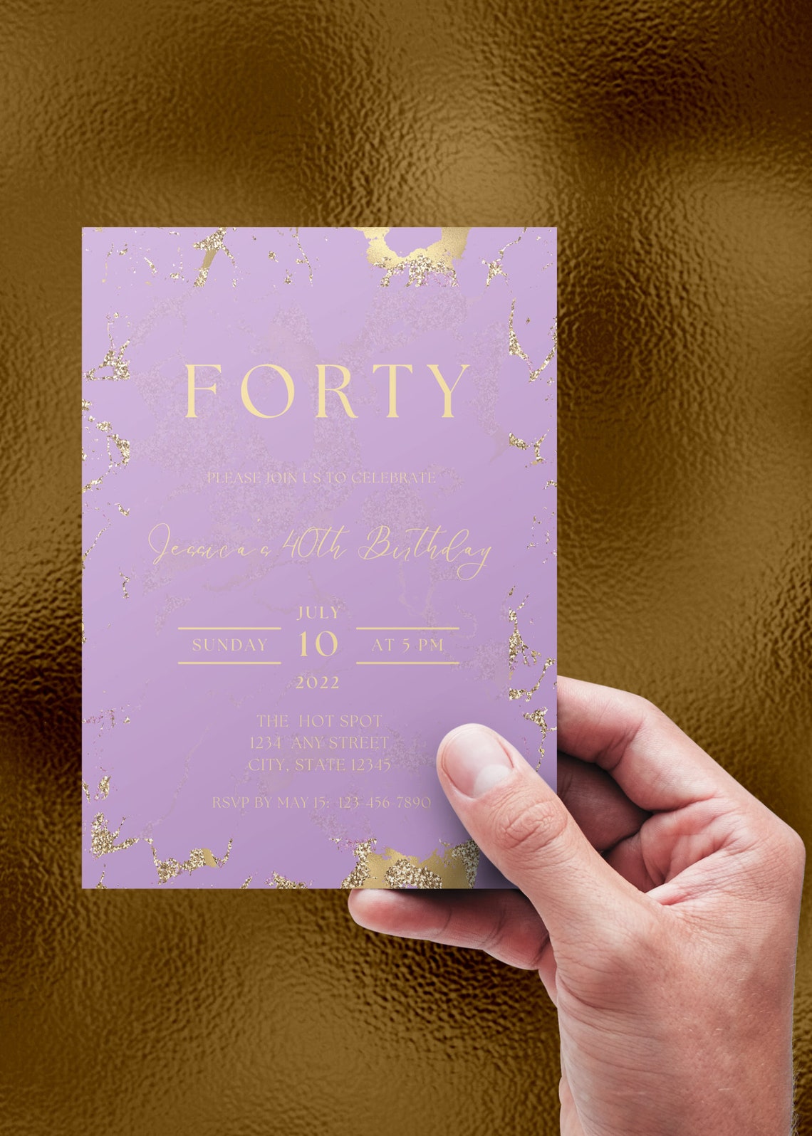 Editable Lilac and Gold Birthday Invitation Purple Marble - Etsy