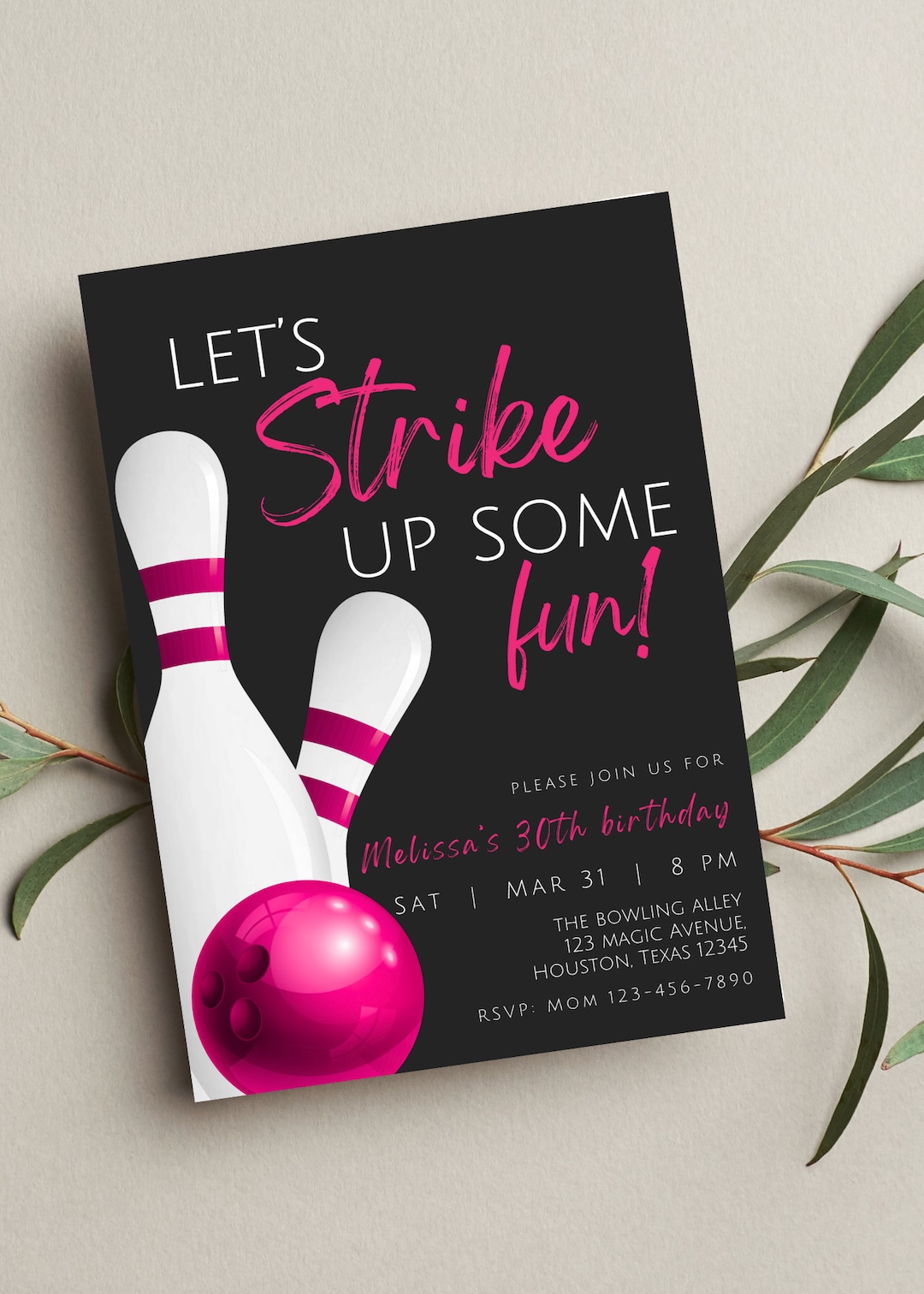 Editable Bowling Invitation, Let's Strike up Some Fun, Birthday Bowling ...