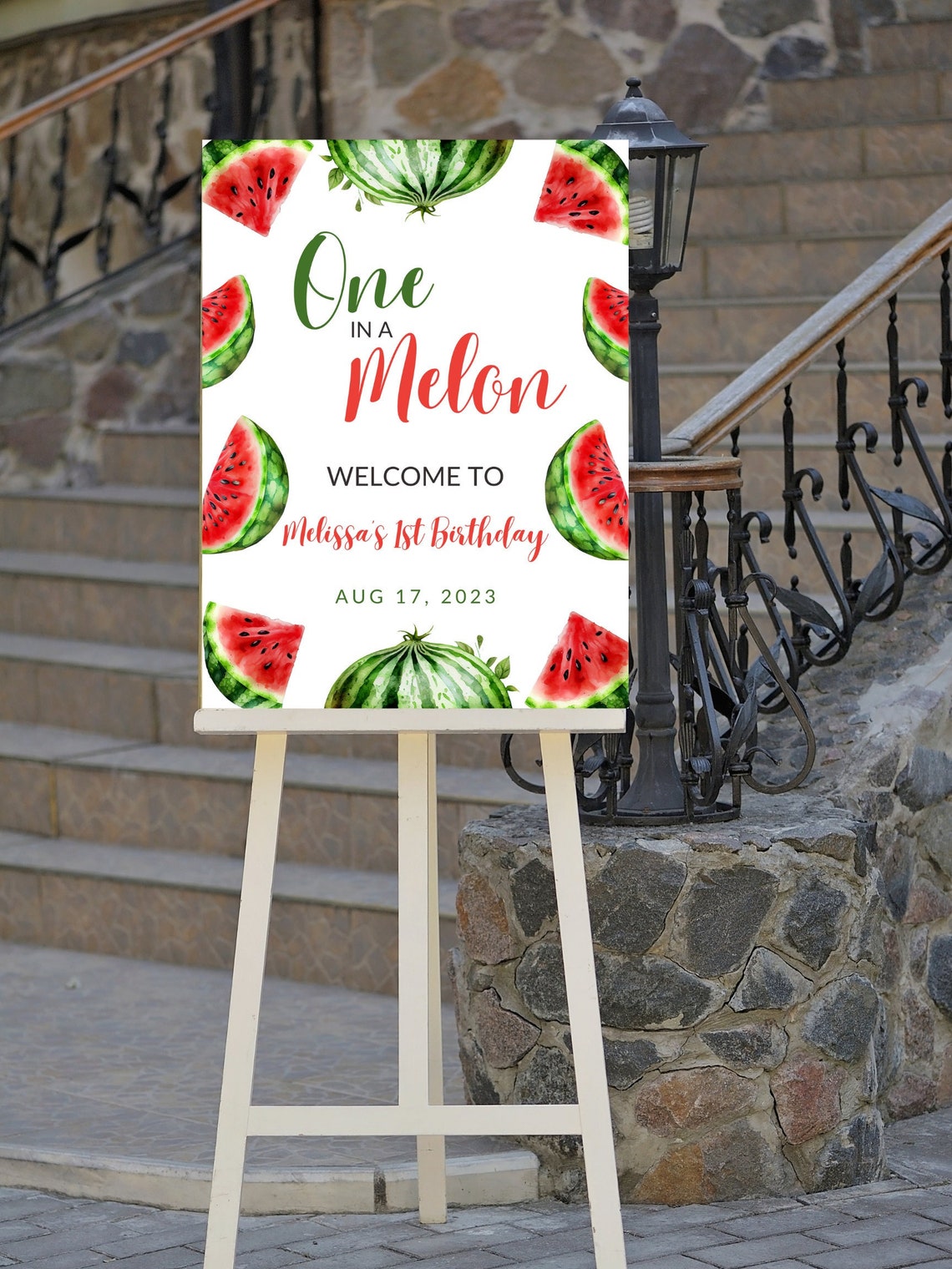 Editable One in a Melon Birthday Welcome Sign, 1st Birthday, Watermelon ...