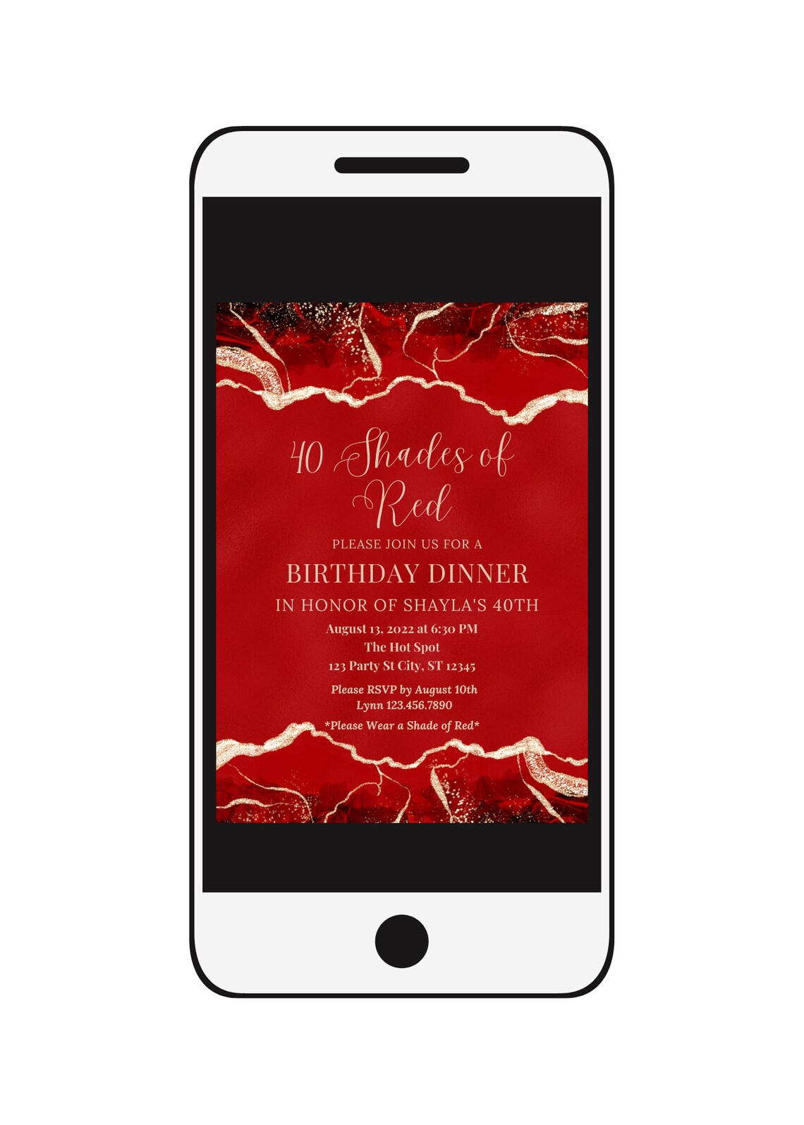 Editable Shades of Red Invitation Agate Birthday Dinner - Etsy