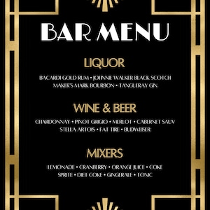 Editable Gatsby Bar Menu Card Template, Roaring 20s Bar Menu, Harlem ...