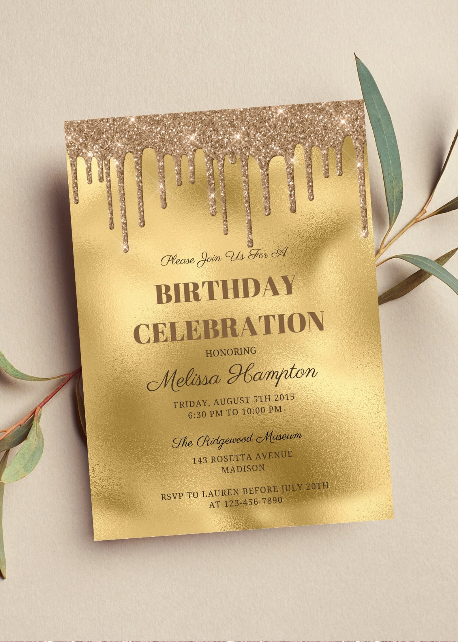 Editable Gold Birthday Celebration Invitation Birthday - Etsy