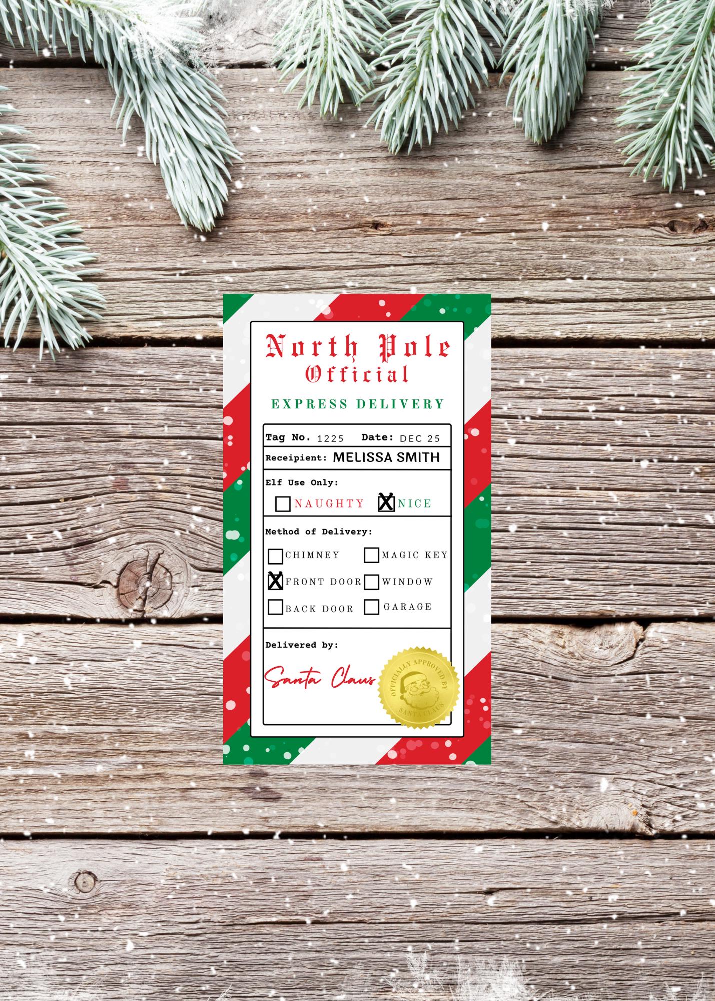 Editable North Pole Express Delivery Gift Tag, Christmas Santa Tag ...